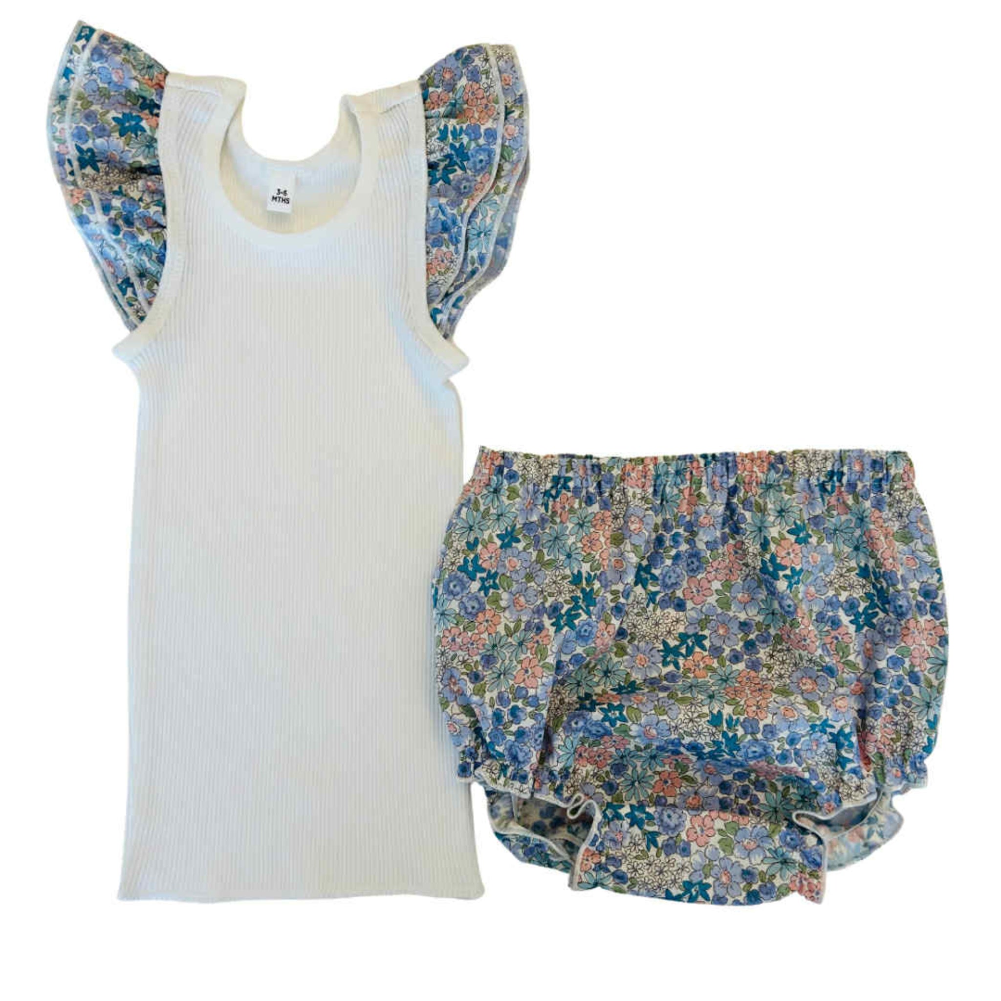 Blue Blossom Frilly Singlet & Bloomer Set – Tickled Pink Designs