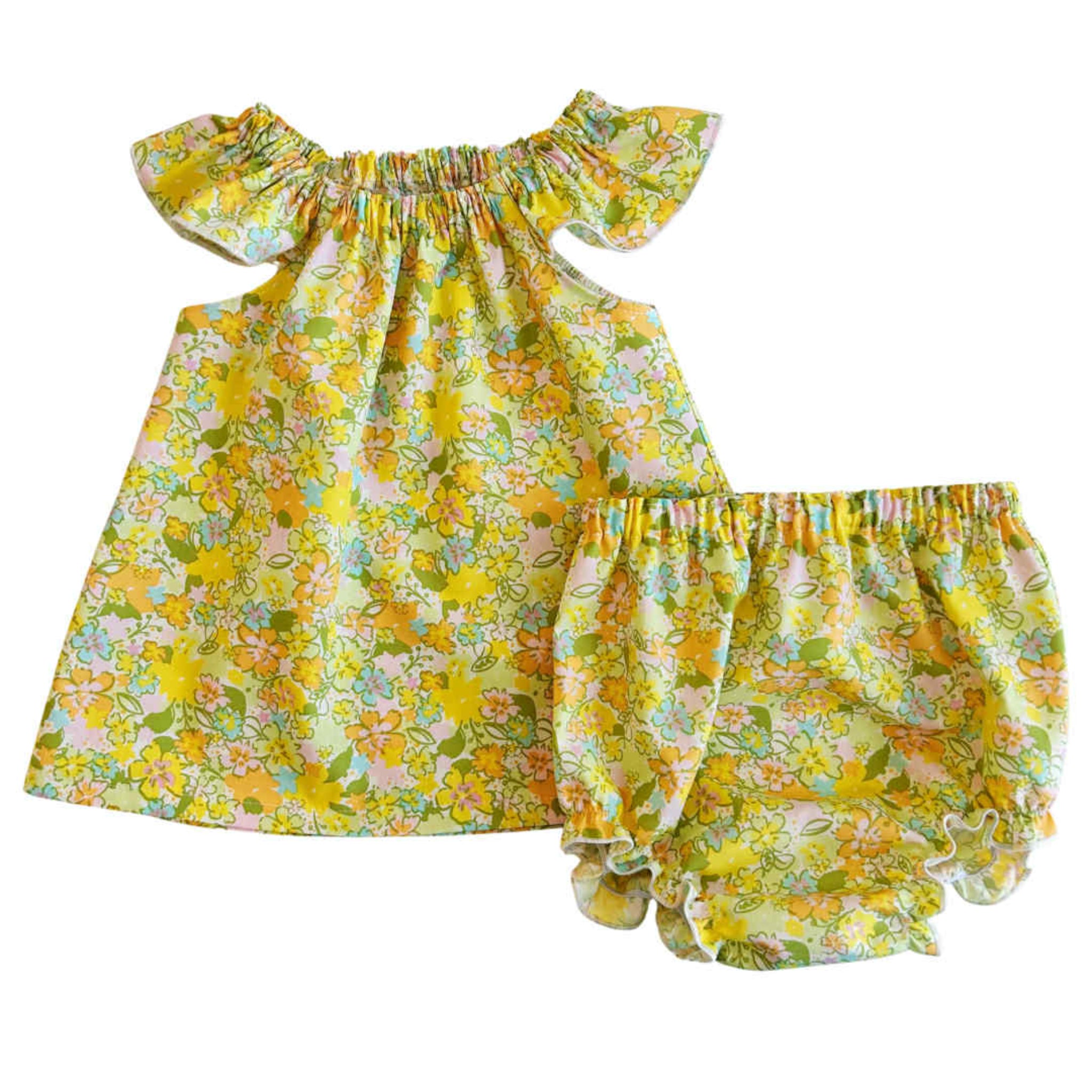 Yellow Blossom Flutter Top & Bloomer Set – Tickled Pink Designs